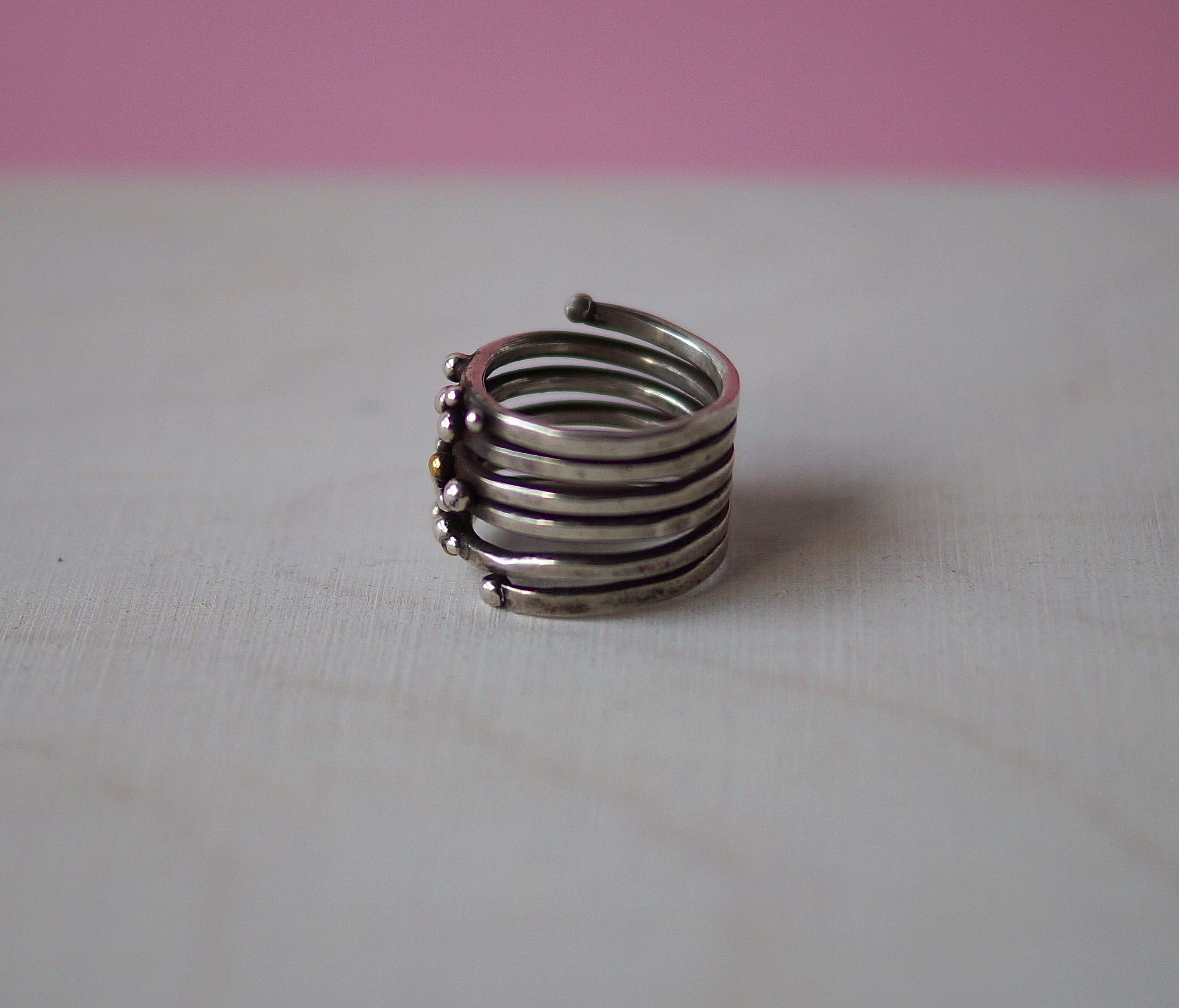 Silver Spiral Ring With Balls, Silver Ring, Unusual Ring Decorated With ...