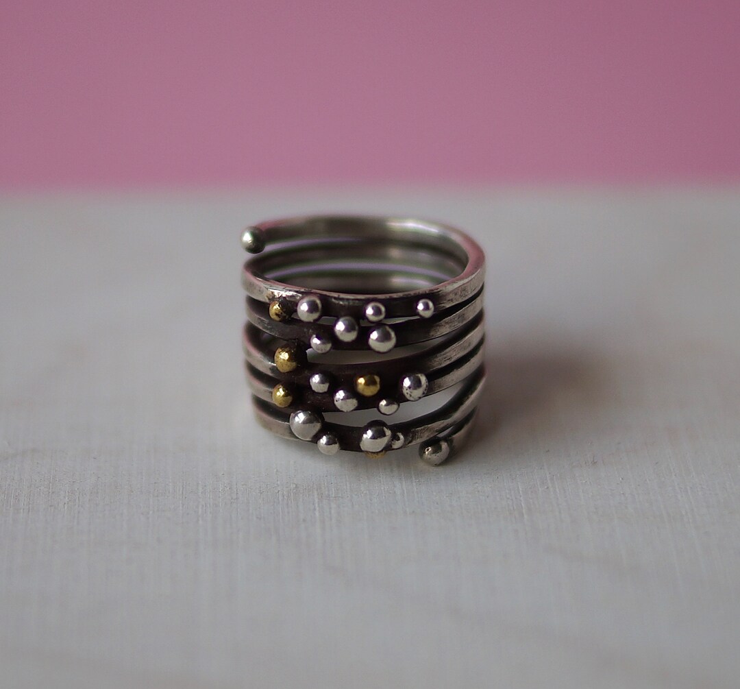 Silver Spiral Ring With Balls, Silver Ring, Unusual Ring Decorated With ...