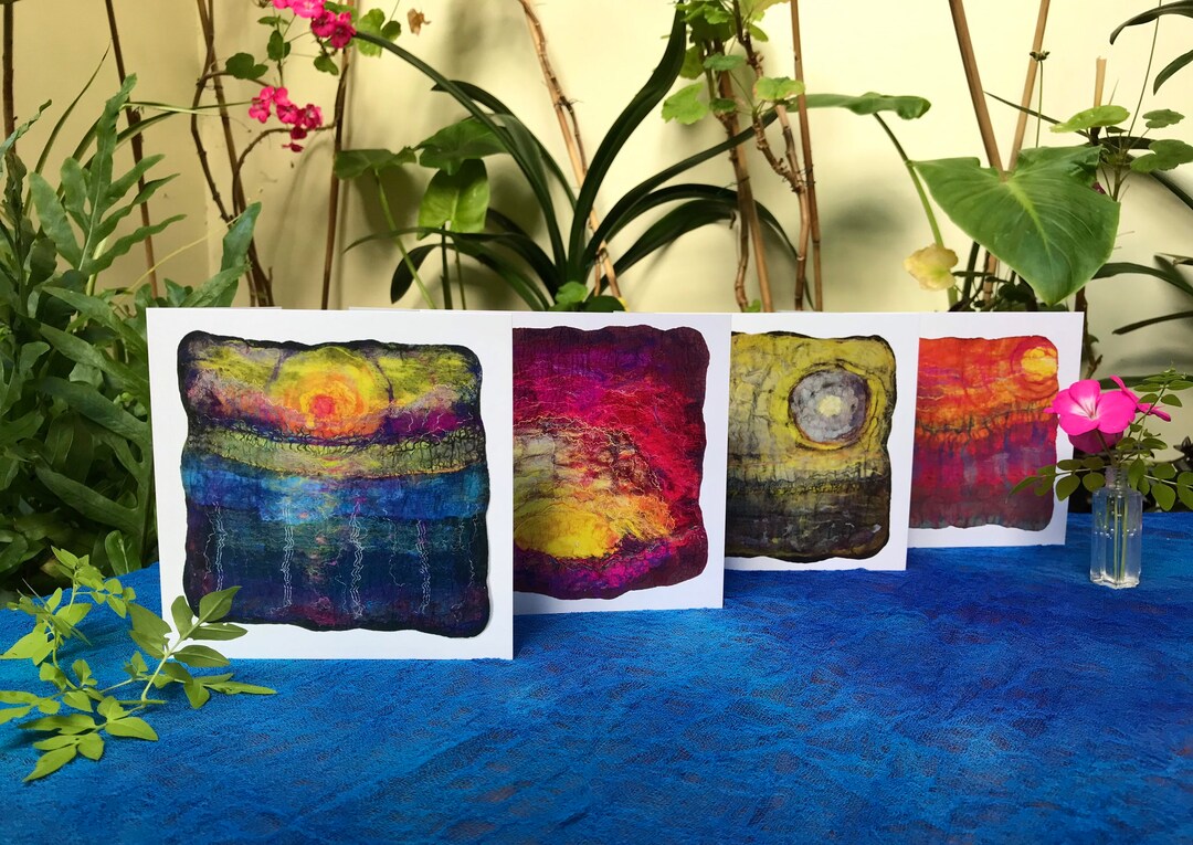Pack of 4 Cards/ Greeting Cards/ Art Cards/ Printed Art Cards/ Textile ...
