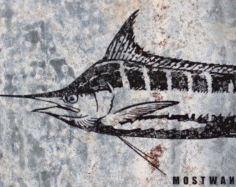Blue Marlin With Fishing Hook Drawing Artwork Transfer on | Etsy