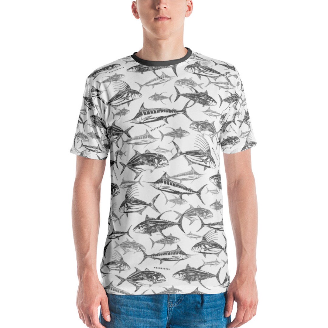 Men's T-shirt, Allover Fish Print, Tuna, Marlin, Jack Crevalle ...