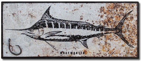 Blue Marlin With Fishing Hook Drawing Artwork Transfer on | Etsy