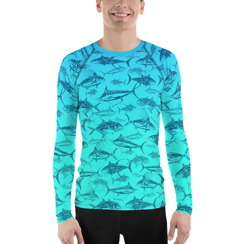 Rash Guard, Allover Fish Print, Tuna, Marlin, Jack Crevalle ...
