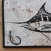 Blue Marlin With Fishing Hook, Drawing, Artwork Transfer on Rusty Metal ...