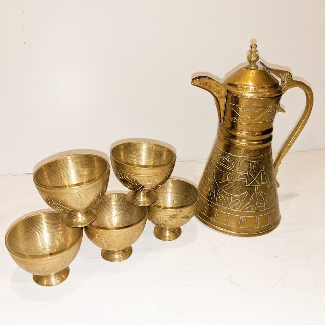 Vintage Etched Brass Arabic Turkish Middle Eastern Dallah Finjan Coffee ...