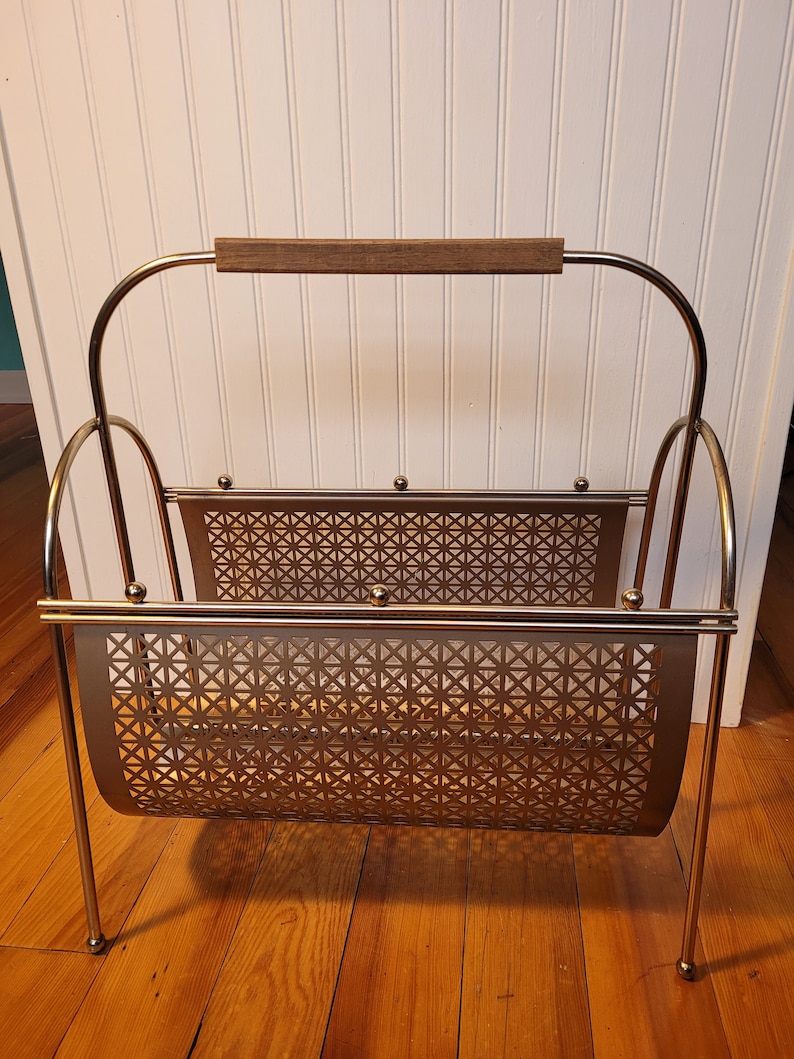 Vintage Mid Century Magazine Rack, Metal Magazine Rack, Mid Century ...