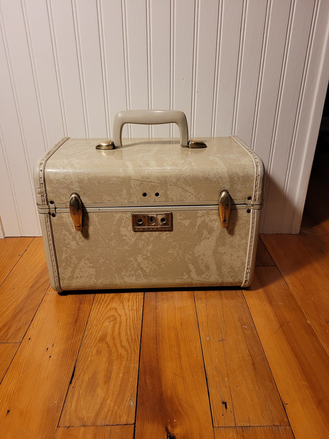 Vintage Samsonite Train Case, Cream Marble Small Suitcase, Samsonite ...