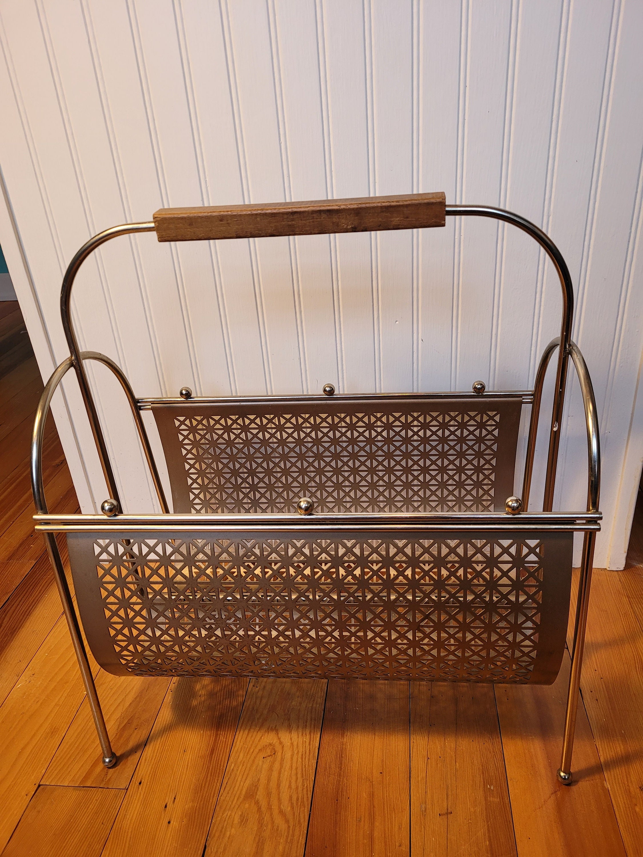 Vintage Mid Century Magazine Rack, Metal Magazine Rack, Mid Century ...