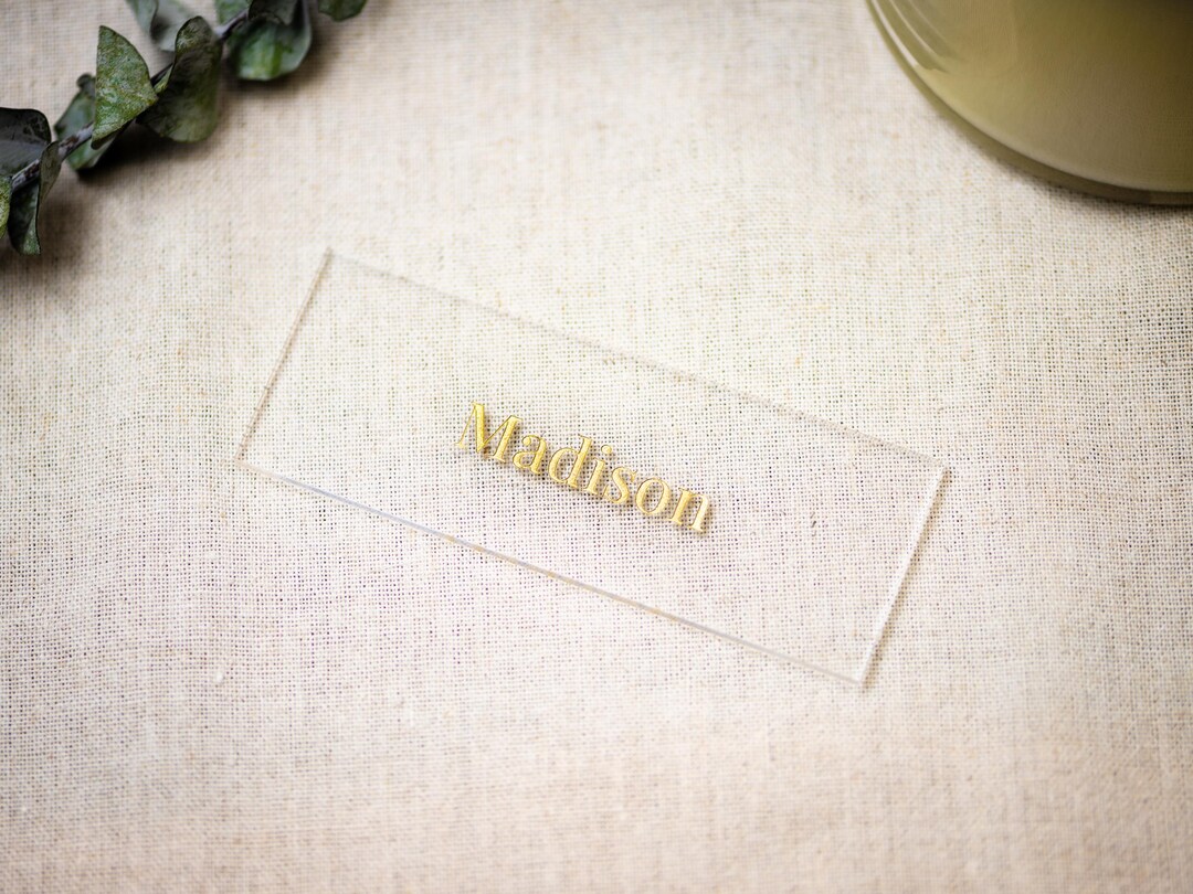 Clear Acrylic Name Place Cards, Wedding Placecards, Gold Engraved Names ...