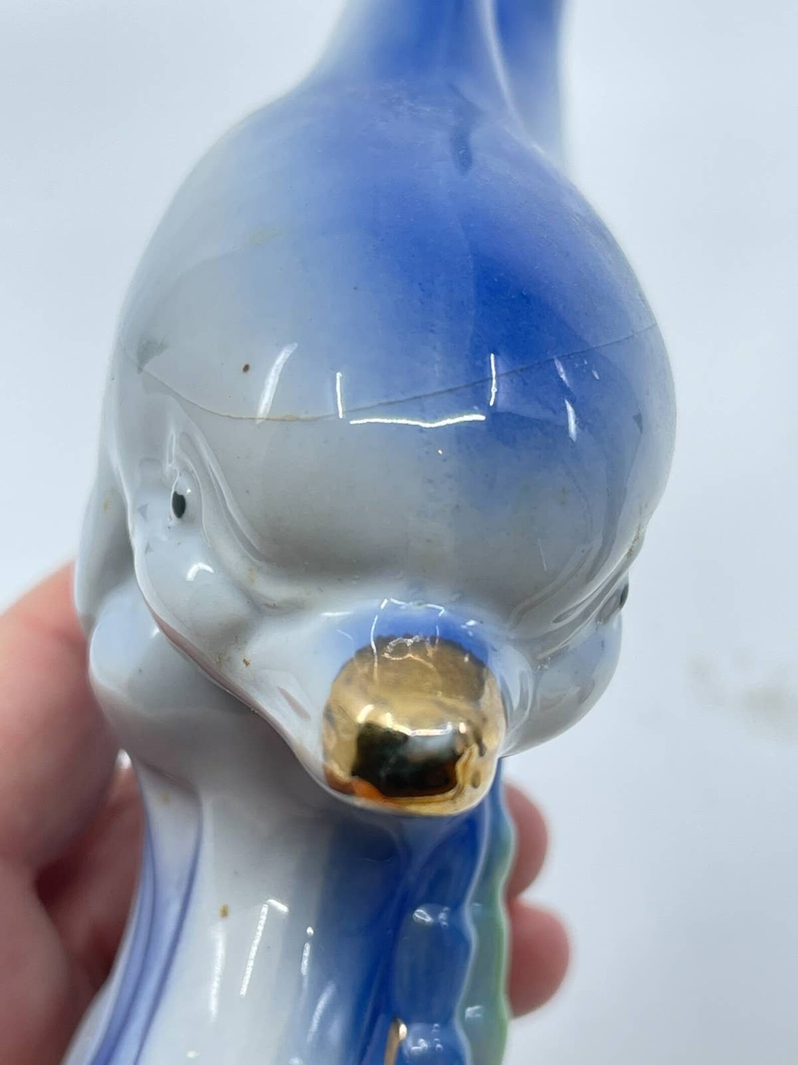 Set of 2 Vintage Dolphin Figurines Pink Blue Ceramic Swimming Porpoise ...