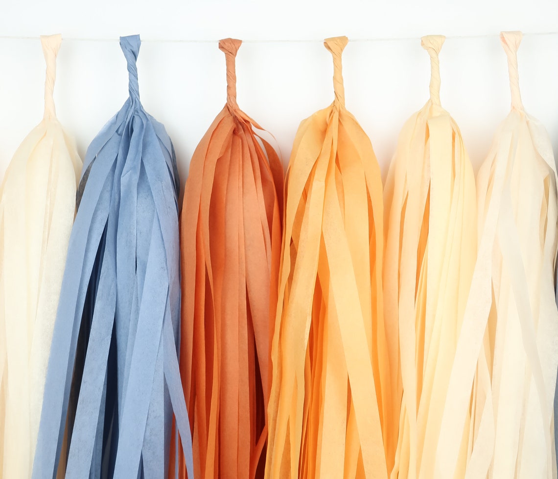 Mute Sun Blue Tissue Paper Tassel Garland - Retro Boho Birthday - Muted ...