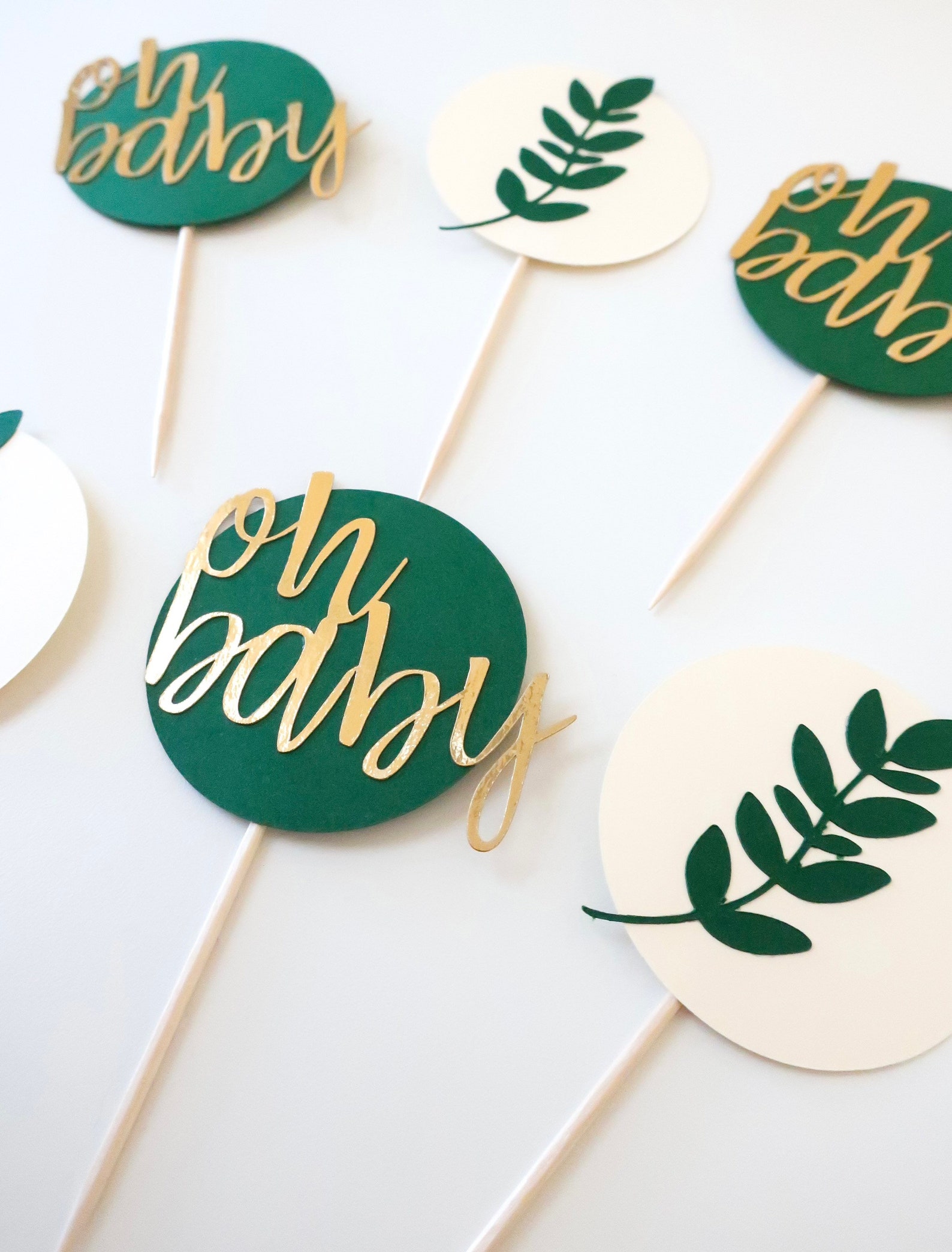 Green Gold Cupcake Toppers Greenery Eucalyptus Oh Baby - Etsy