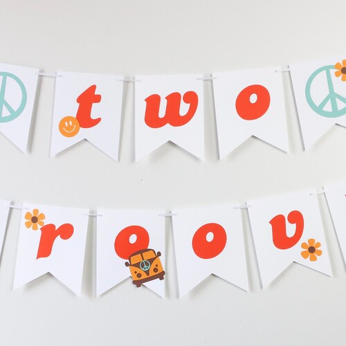 Retro Rainbow Banner Two Groovy Peace Love Party Hippie | Etsy