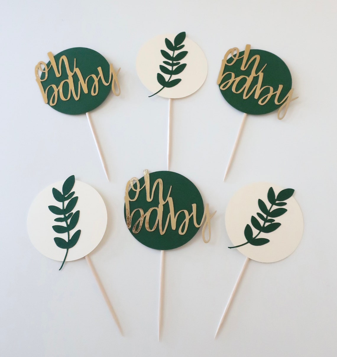 Green Gold Cupcake Toppers - Greenery - Eucalyptus - Oh Baby Baby ...