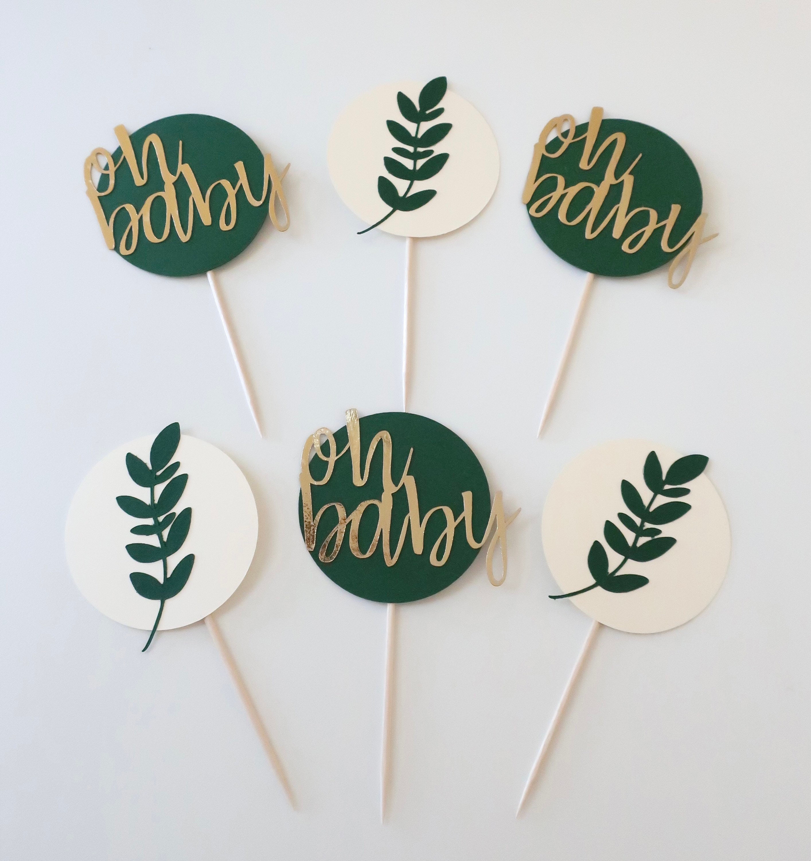 Green Gold Cupcake Toppers Greenery Eucalyptus Oh Baby - Etsy