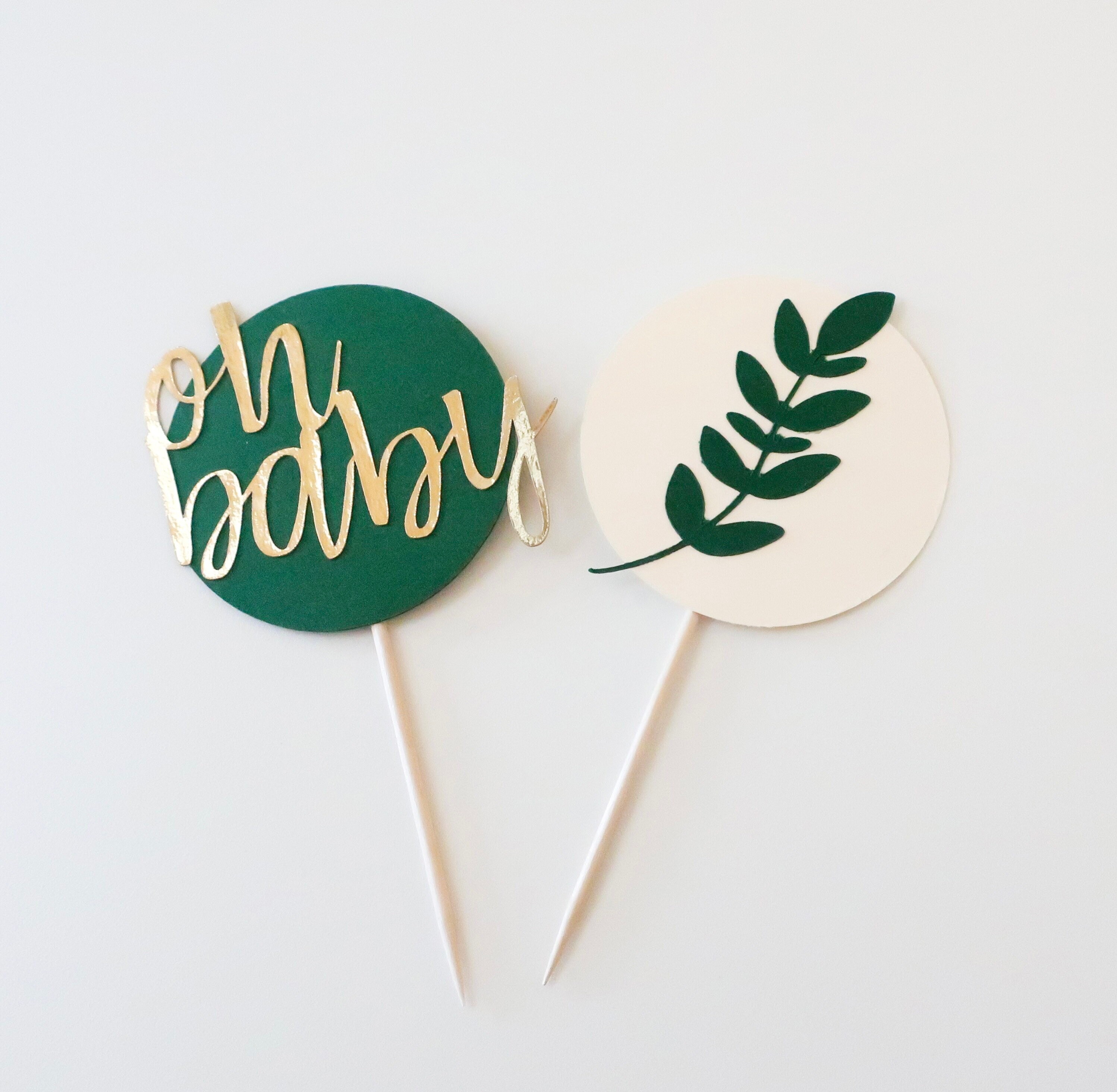 Green Gold Cupcake Toppers Greenery Eucalyptus Oh Baby - Etsy