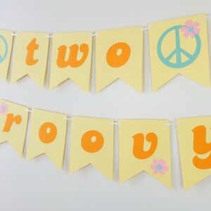 Retro Rainbow Banner Two Groovy Peace Love Party Hippie | Etsy