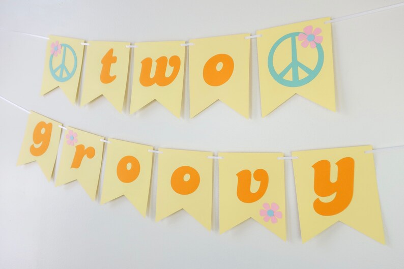 Retro Rainbow Banner Two Groovy Peace Love Party Hippie | Etsy