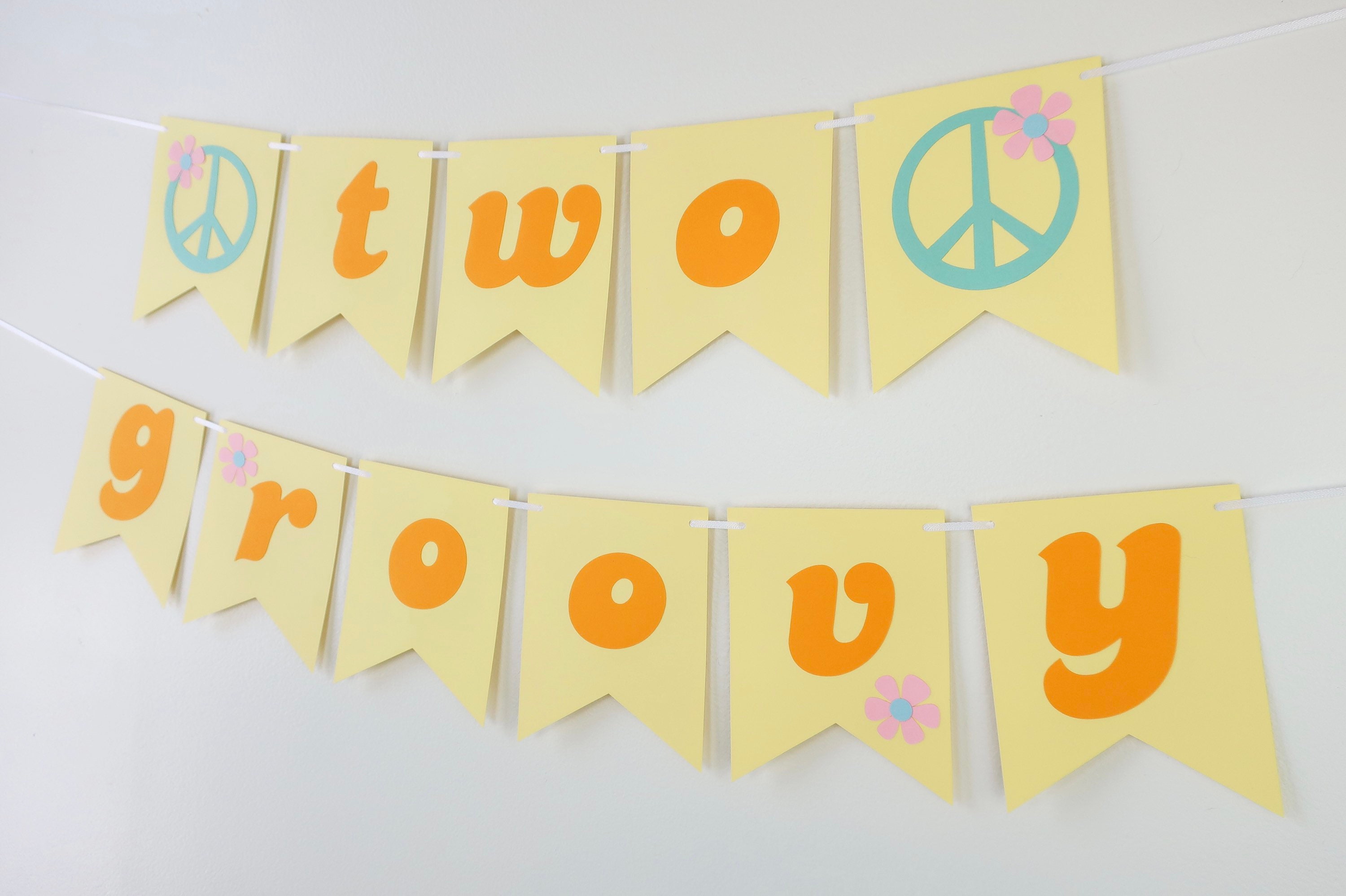 Retro Rainbow Banner Two Groovy Peace Love Party Hippie | Etsy
