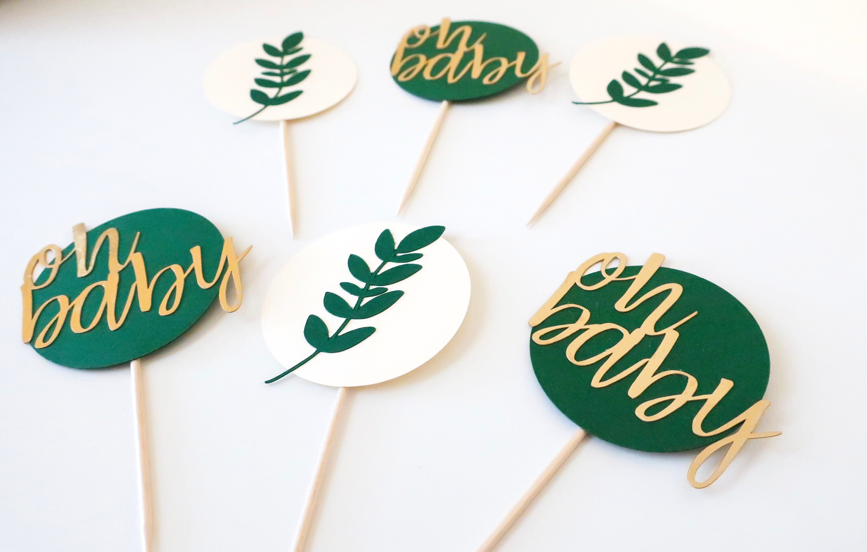 Green Gold Cupcake Toppers - Greenery - Eucalyptus - Oh Baby Baby ...