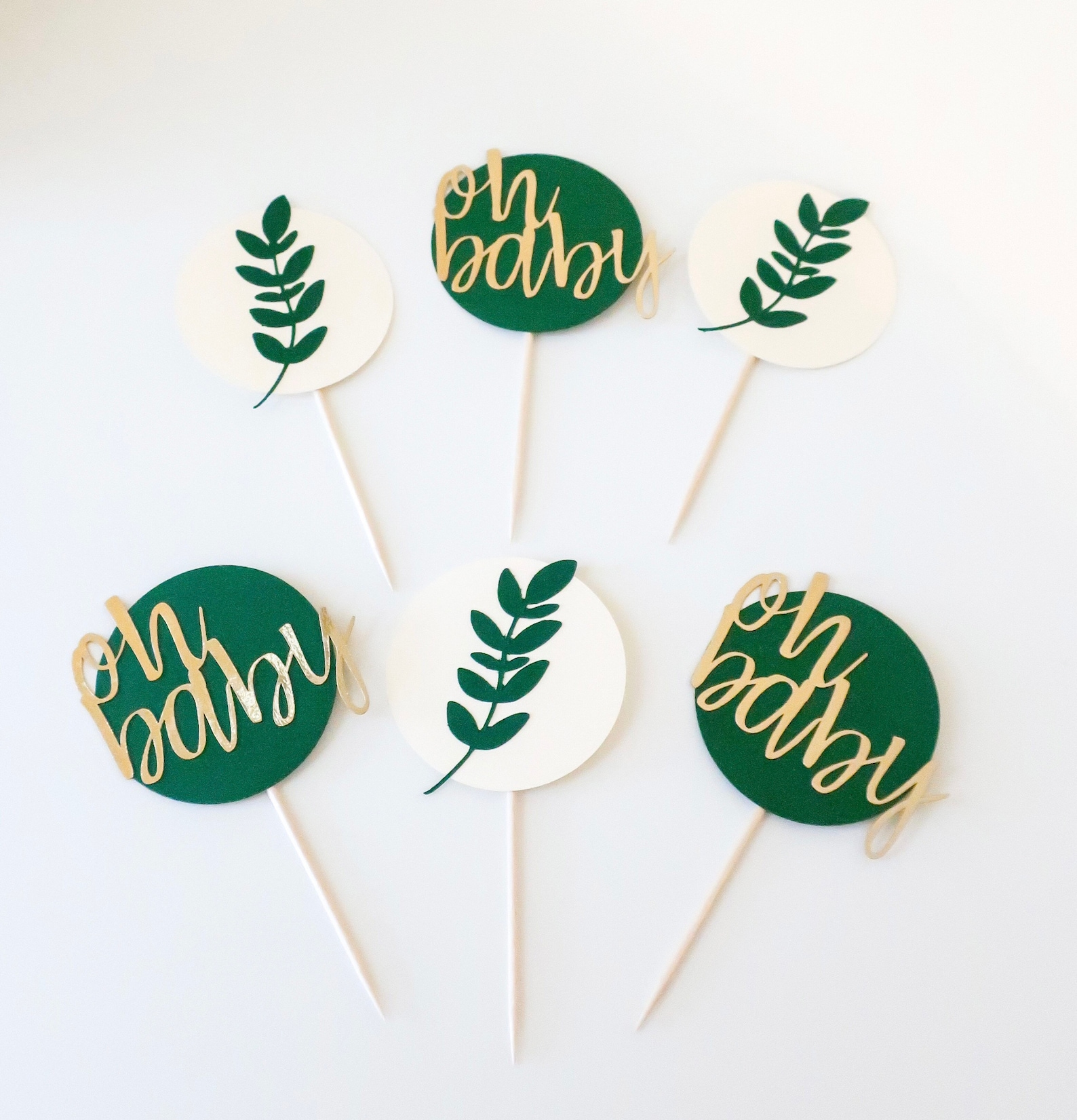 Green Gold Cupcake Toppers Greenery Eucalyptus Oh Baby - Etsy