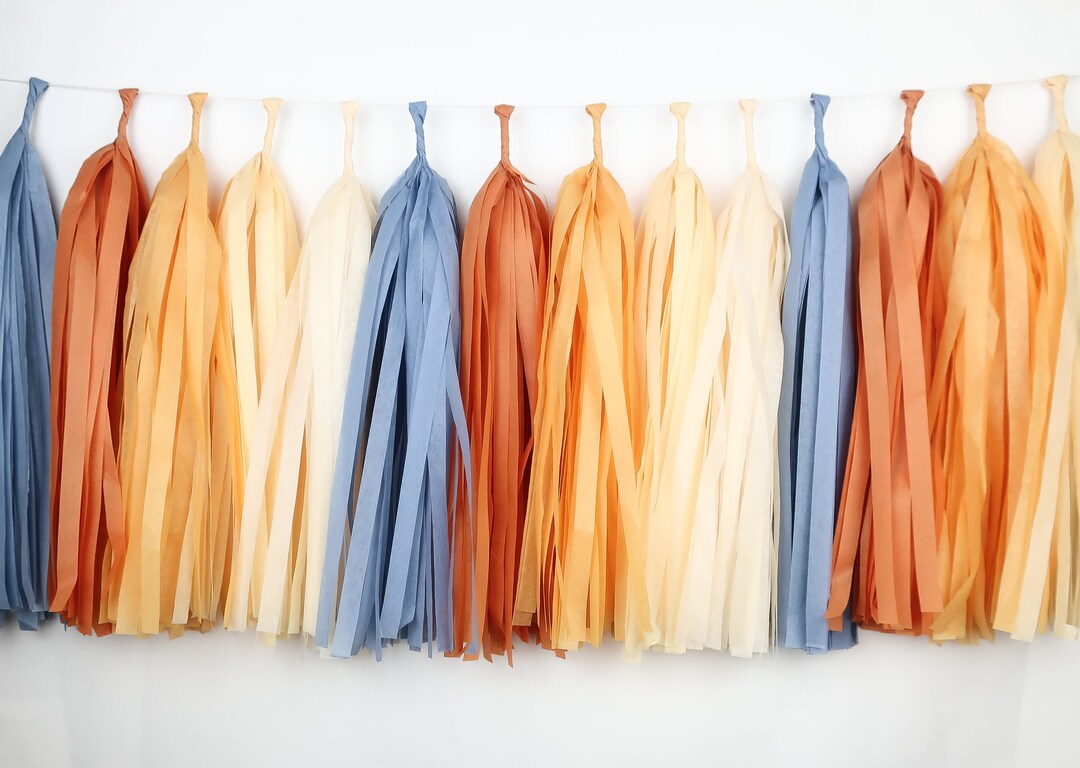 Mute Sun Blue Tissue Paper Tassel Garland - Retro Boho Birthday - Muted ...