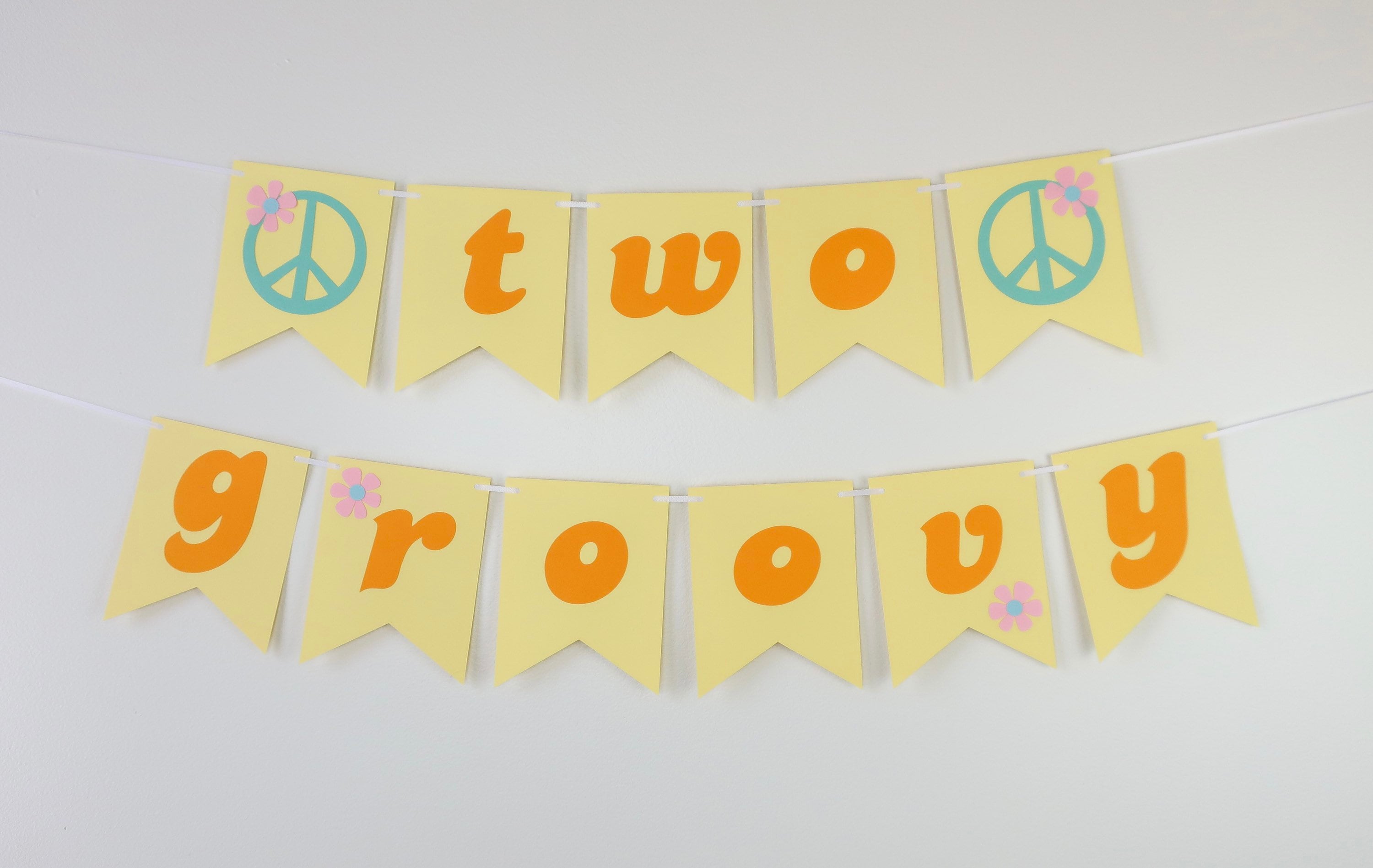 Retro Rainbow Banner Two Groovy Peace Love Party Hippie | Etsy