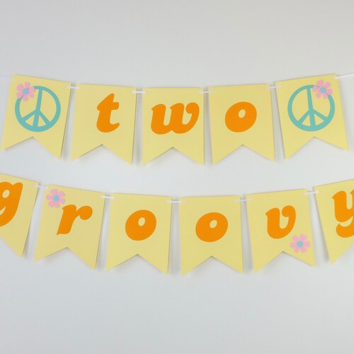 Retro Rainbow Banner Two Groovy Peace Love Party Hippie | Etsy