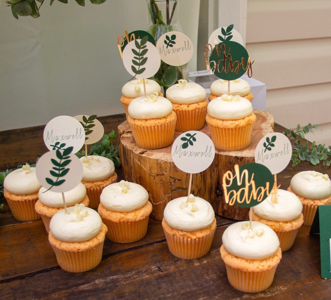 Green Gold Cupcake Toppers Greenery Eucalyptus Oh Baby - Etsy