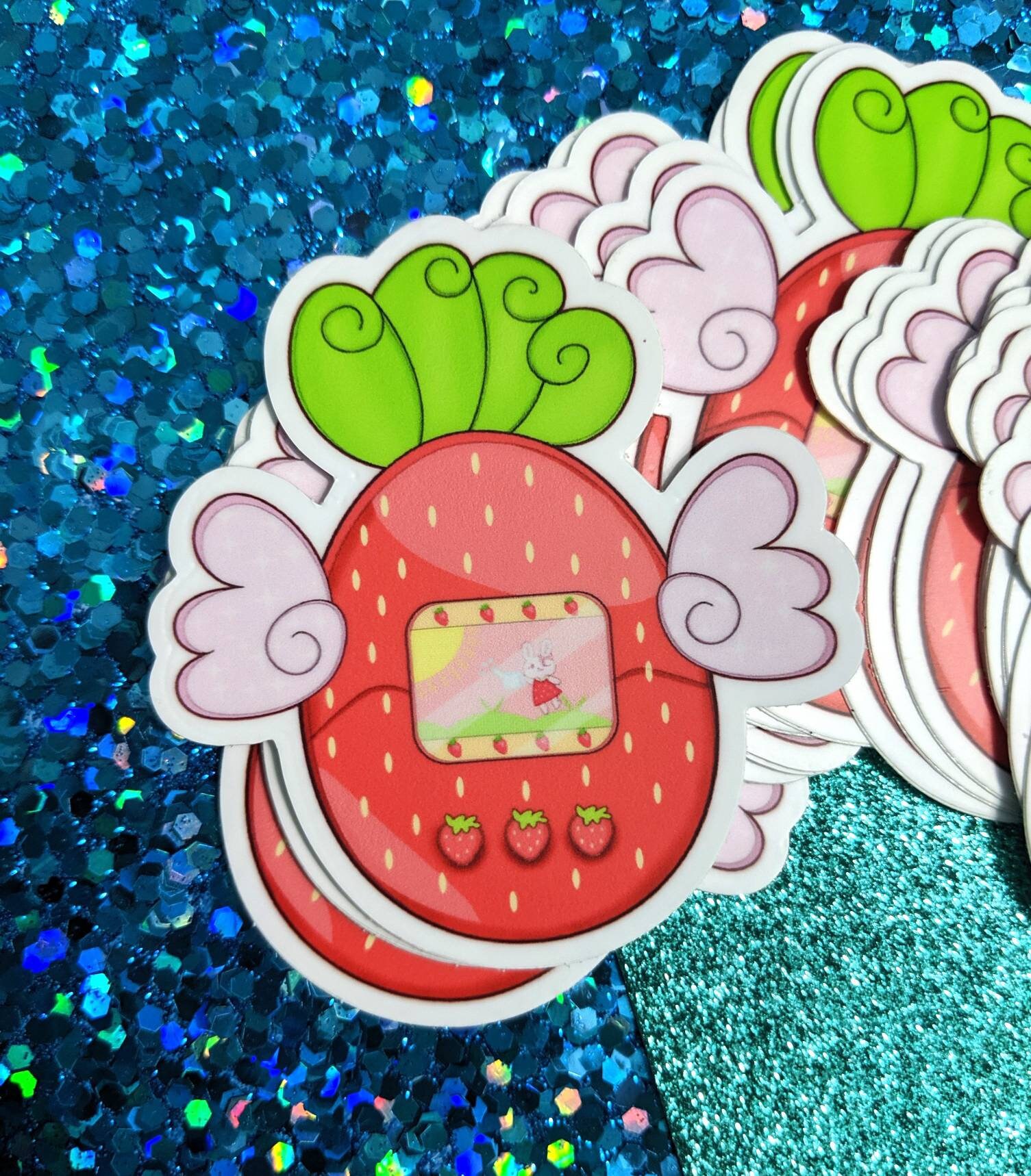 Strawberry Vinyl Sticker Kawaii Sticker Bunny Sticker Game - Etsy