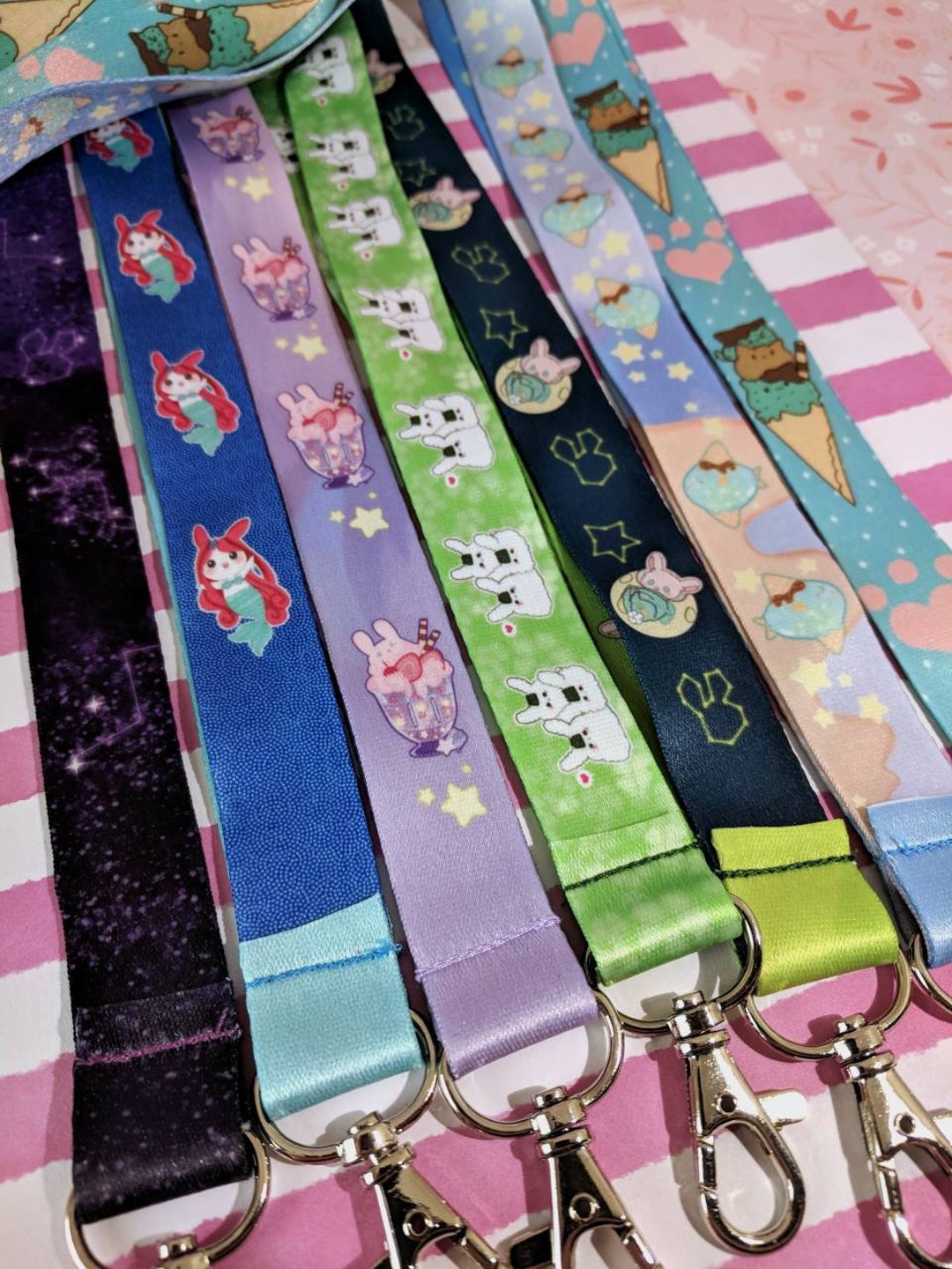 Kawaii Pastel Bunny, Mermaid, Space, Riceball, and Ice Cream Lanyards ...