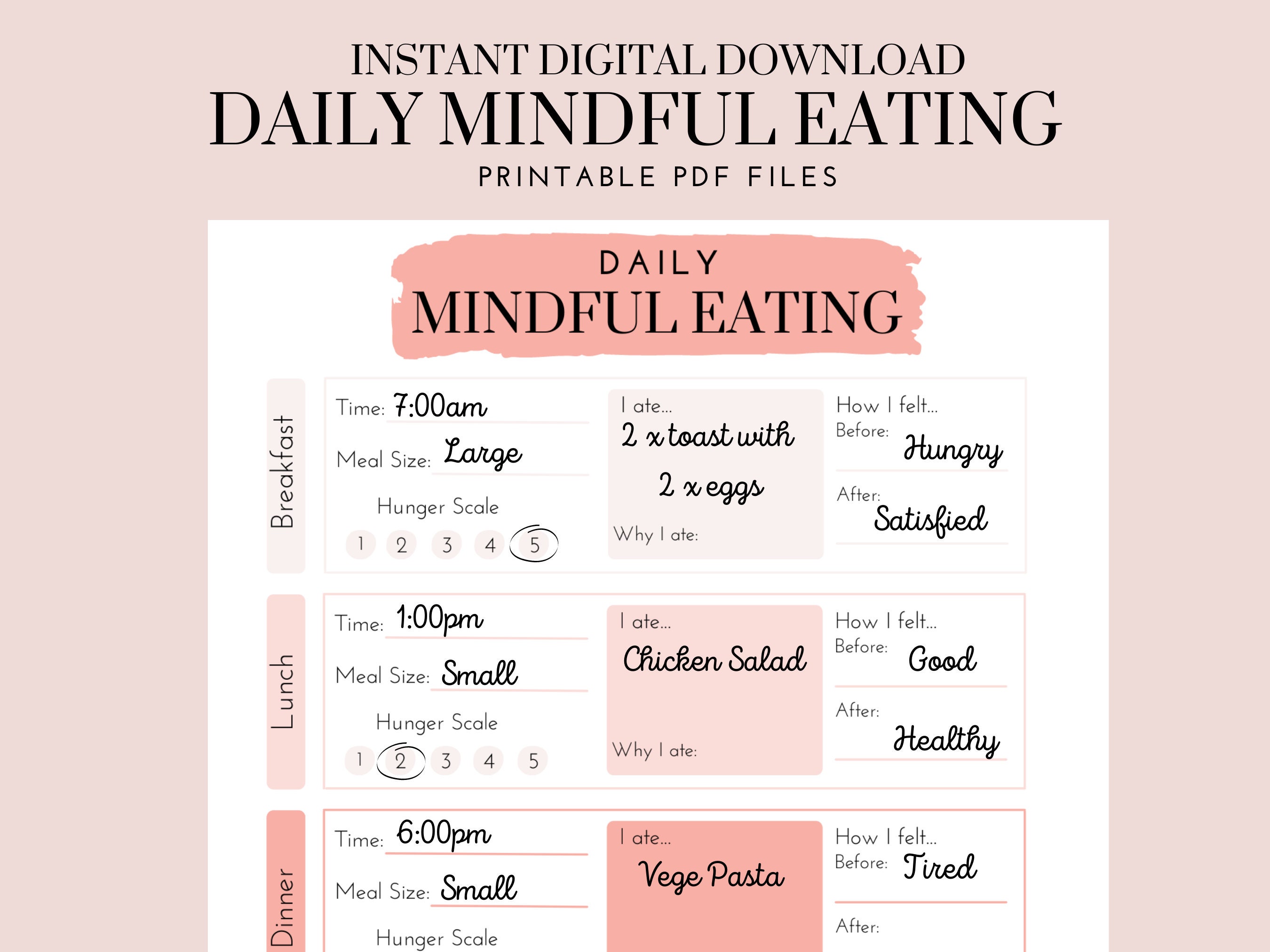 Daily Mindful Eating Printable | Food Journal | Nutrition Tracker ...