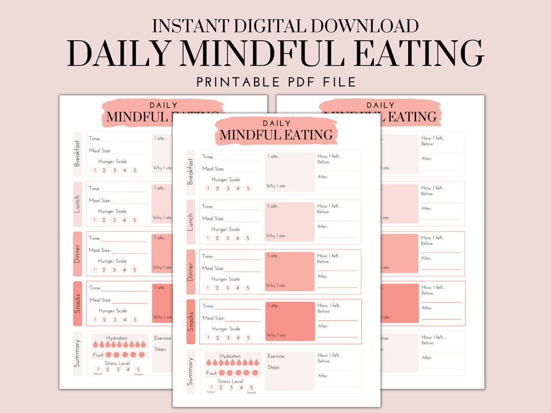 Daily Mindful Eating Printable | Food Journal | Nutrition Tracker ...