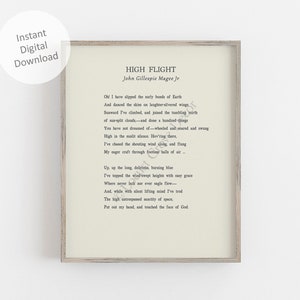 High Flight Poem by Fighter Pilot John Gillespie Magee Jr., Instant Digital Download, Aviation ...