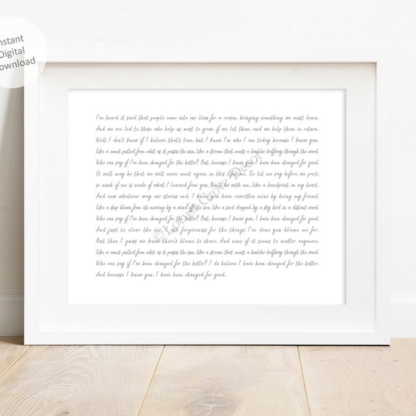 Because I Knew You I Have Been Changed for Good Printables - Etsy