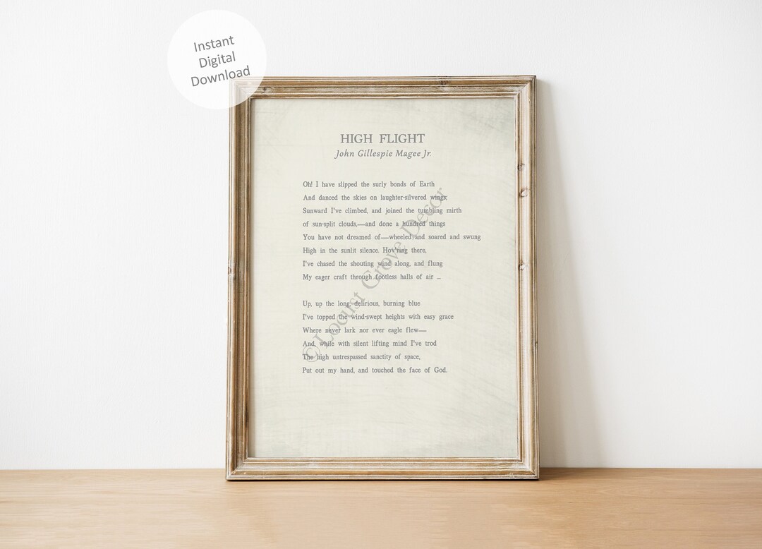 High Flight Poem by Fighter Pilot John Gillespie Magee Jr., Instant ...