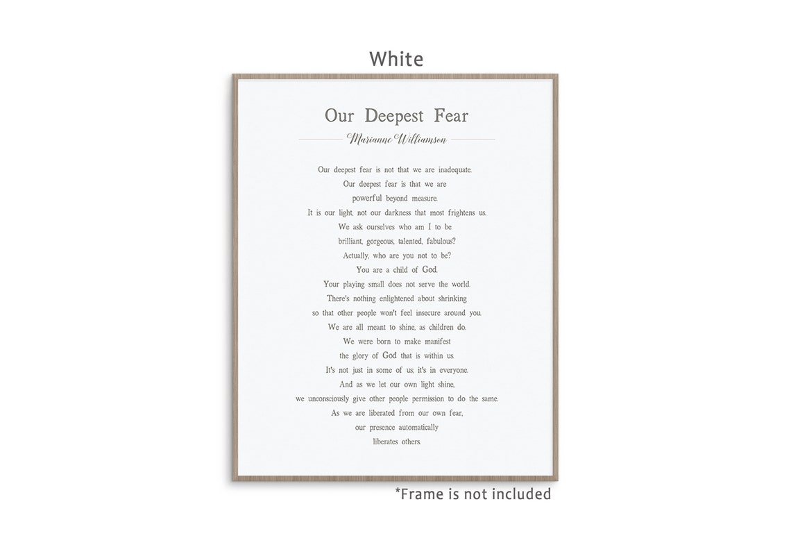 Our Deepest Fear Poem by American Poet Marianne Williamson Art - Etsy