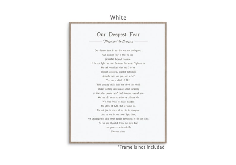 Our Deepest Fear Poem by American Poet Marianne Williamson Motivational ...