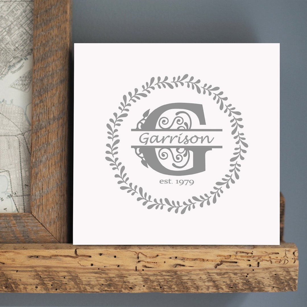Personalized Family Monogram Box Print, Custom Name Initial and Date in ...