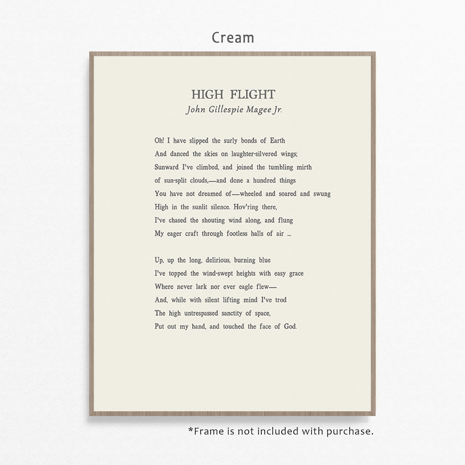 High Flight Poem by Fighter Pilot John Gillespie Magee Jr. - Etsy