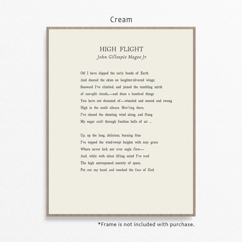 High Flight Poem by Fighter Pilot John Gillespie Magee Jr. - Etsy