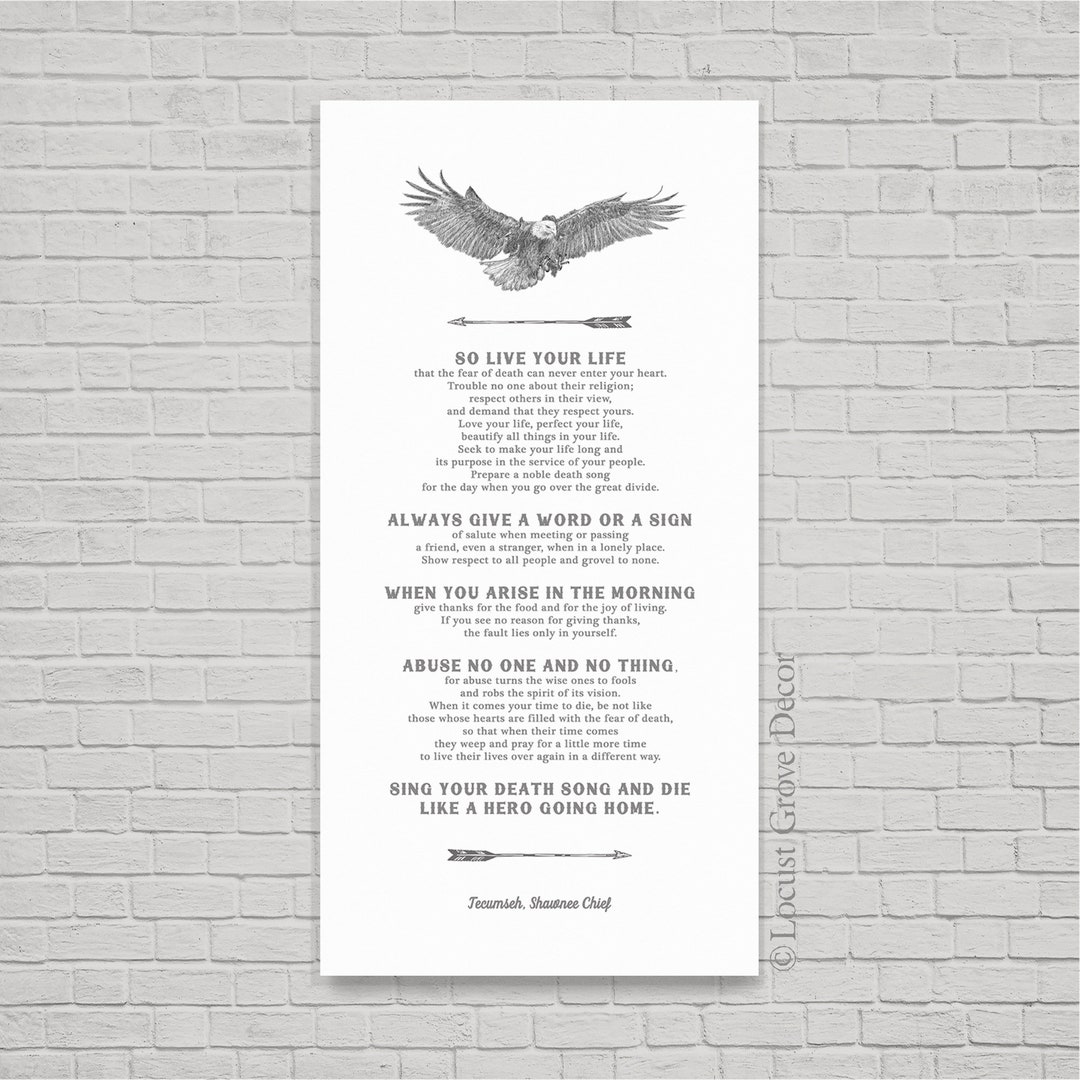 Tecumseh Poem Metal Print, Native American Shawnee Chief Tecumseh Quote ...