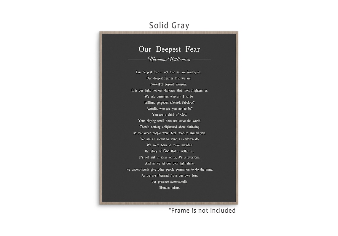 Our Deepest Fear Poem by American Poet Marianne Williamson Art - Etsy