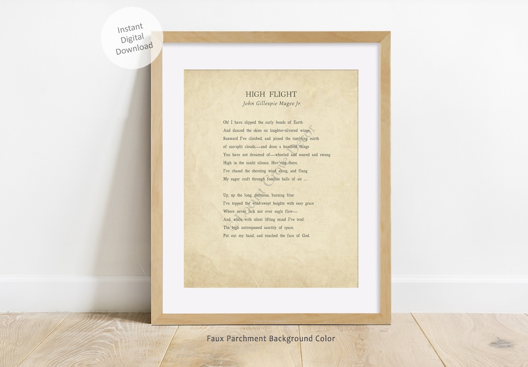 High Flight Poem by Fighter Pilot John Gillespie Magee Jr., Instant ...