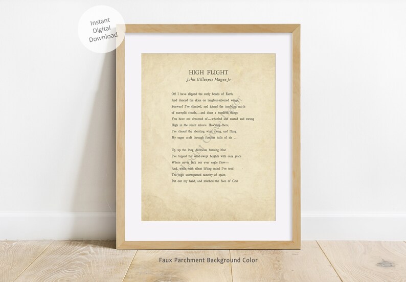 High Flight Poem by Fighter Pilot John Gillespie Magee Jr., Instant ...