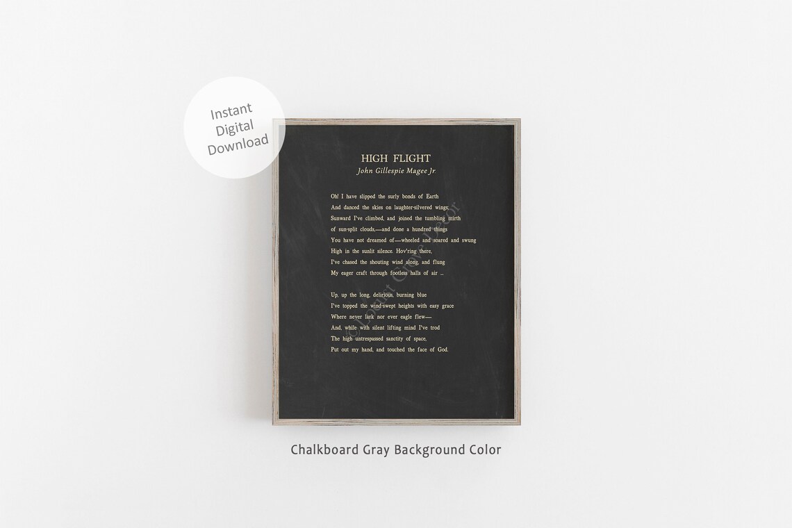 High Flight Poem by Fighter Pilot John Gillespie Magee Jr., Instant ...