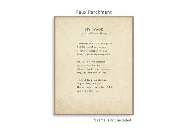 My Wage Poem by Jessie Belle Rittenhouse Ready-to-frame Art Print ...
