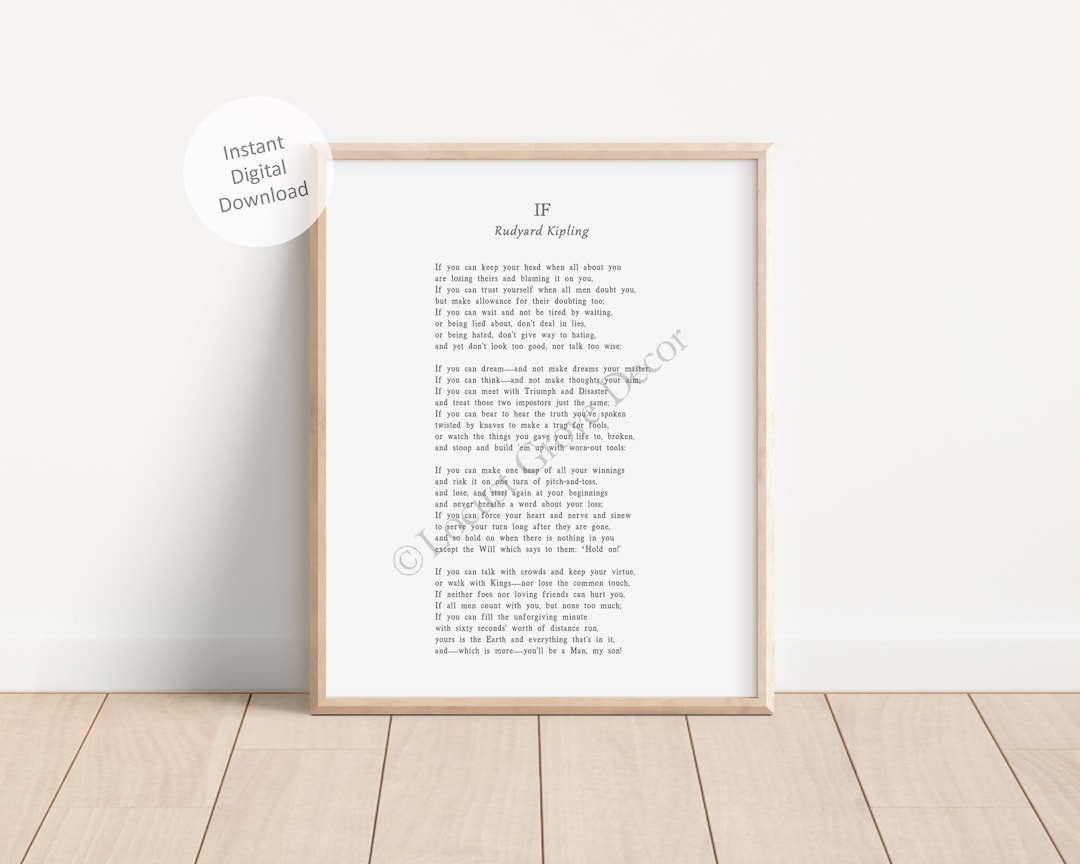 If Printable Wall Art, If Poem by Rudyard Kipling Instant Digital ...
