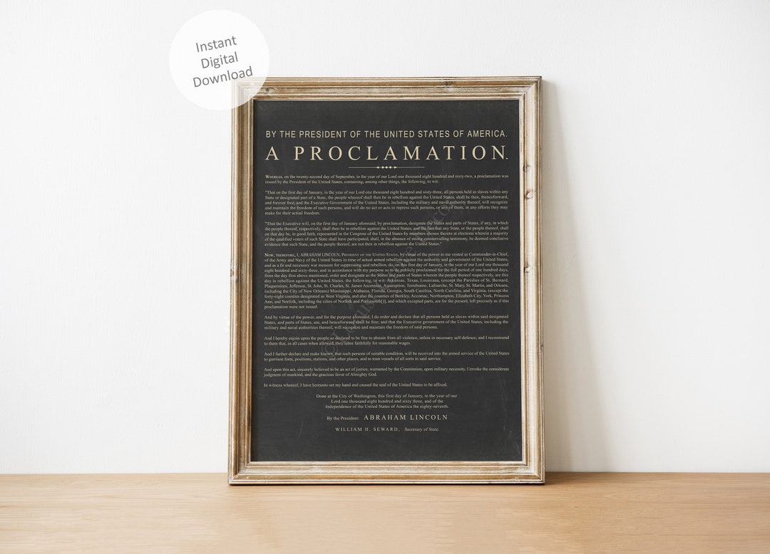 The Emancipation Proclamation Printable Wall Art, Abraham Lincoln ...