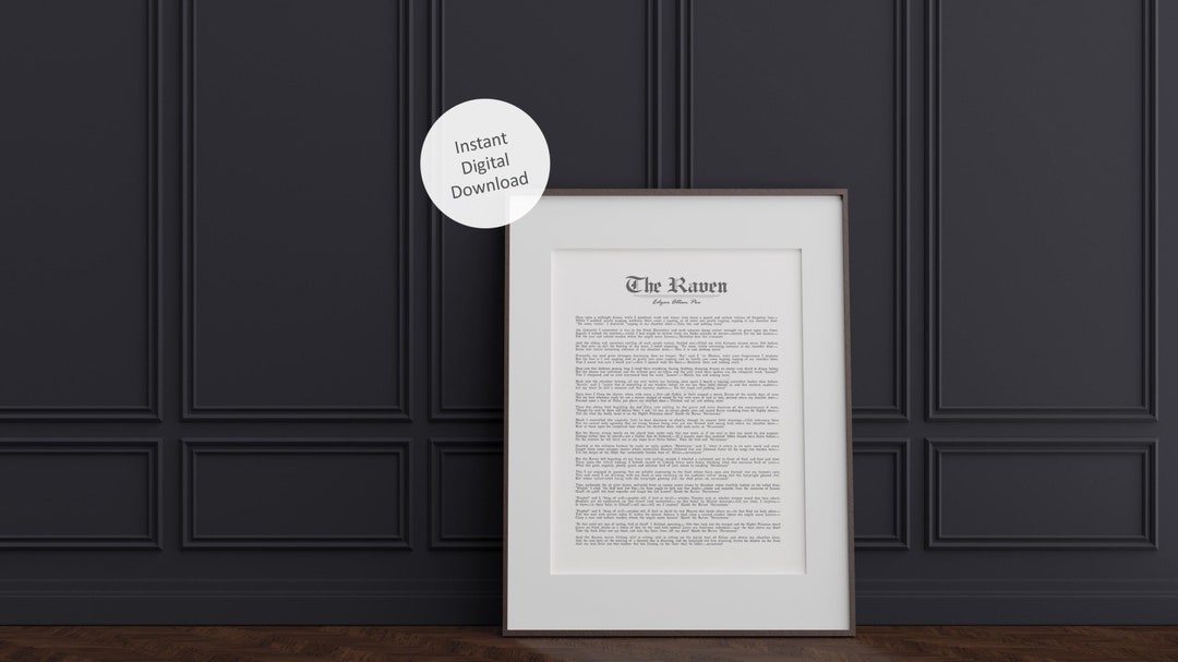 The Raven Printable Wall Art on White Background, the Raven Poem by ...